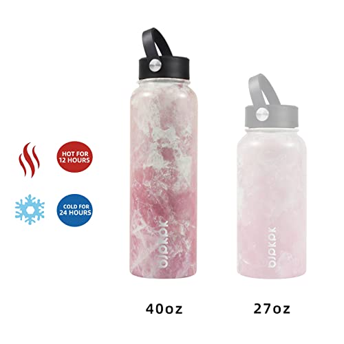 BJPKPK Insulated Water Bottles with Straw Lid, 40oz Large Water Bottle, Stainless Steel Metal Water Bottle with 3 Lids, Reusable Thermos Bottle, Cold & Hot Water Bottle for Sports,Gym-Marble Blossom