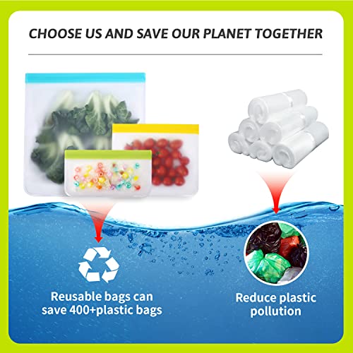 Reusable Ziplock Bags Silicone Dishwasher Safe, 12 Pack BPA FREE Reusable Freezer Bags, Reusable Sandwich Kids Snack Bags, Leakproof Reusable Food Storage Bags for Lunch, 2 Gallon 6 Sandwich 4 Snack