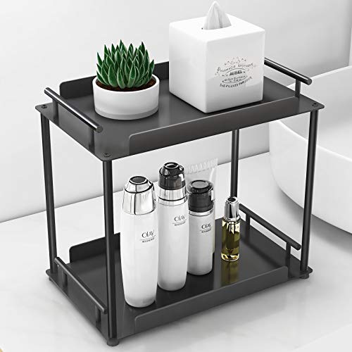 FLE Bathroom Organizer Countertop,2 Tier Bathroom Counter Organizer Kitchen Spice Rack Cosmetic Organizer,Countertop Storage Shelf for Bathroom, Kitchen, Living Room, Bedroom, Dressing Table Black