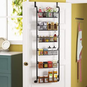 1easylife 6-tier over the door pantry organizer, heavy-duty metal pantry door organizer with 6 baskets, hanging storage door organization kitchen spice rack (6×4.72″width baskets, black)