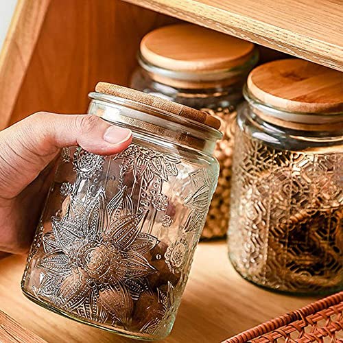 ANSQU Vintage Glass Jar Canister Airtight Storage Jar Container with Bamboo Wooden Lid for Kitchen Counter, Pantry, Coffee, Tea, Sugar, 23.7 FL oz