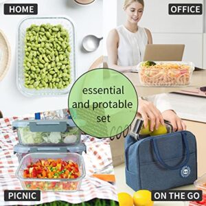 KOMUEE 5 Packs 36 oz Glass Food Storage Containers, Glass Meal Prep Containers with Lids, Airtight Glass Lunch Bento Boxes, BPA Free, Leak Proof, Microwave, Oven, Freezer and Dishwasher Friendly