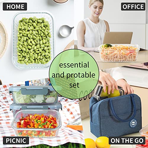 KOMUEE 5 Packs 36 oz Glass Food Storage Containers, Glass Meal Prep Containers with Lids, Airtight Glass Lunch Bento Boxes, BPA Free, Leak Proof, Microwave, Oven, Freezer and Dishwasher Friendly