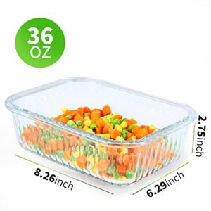 KOMUEE 5 Packs 36 oz Glass Food Storage Containers, Glass Meal Prep Containers with Lids, Airtight Glass Lunch Bento Boxes, BPA Free, Leak Proof, Microwave, Oven, Freezer and Dishwasher Friendly