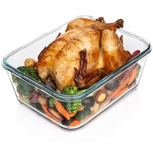 14 cup/ 112 oz large glass food storage container with locking lid. ideal for storing food, vegetables or fruits. baking casserole, lasagna, baking, roasting chicken & lot of other tasty food bpa free