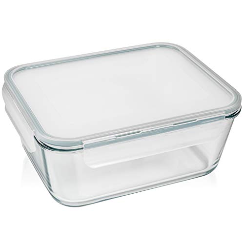 14 Cup/ 112 oz LARGE Glass Food Storage Container with Locking Lid. Ideal for Storing food, Vegetables or Fruits. Baking Casserole, Lasagna, Baking, Roasting chicken & lot of other tasty Food BPA Free