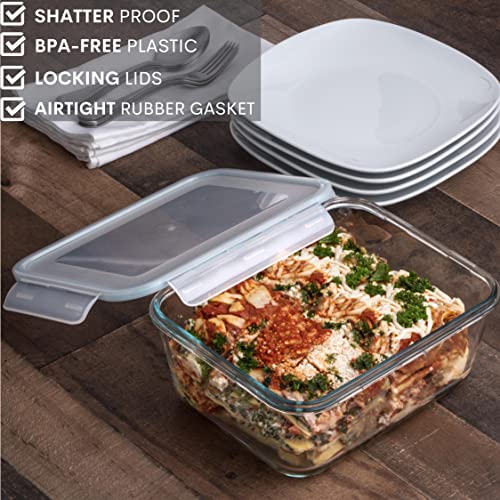 14 Cup/ 112 oz LARGE Glass Food Storage Container with Locking Lid. Ideal for Storing food, Vegetables or Fruits. Baking Casserole, Lasagna, Baking, Roasting chicken & lot of other tasty Food BPA Free