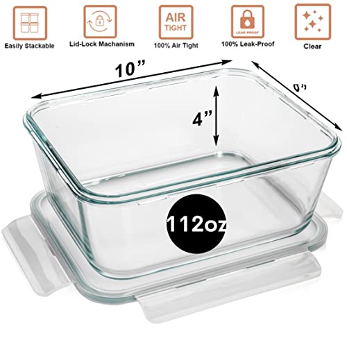 14 Cup/ 112 oz LARGE Glass Food Storage Container with Locking Lid. Ideal for Storing food, Vegetables or Fruits. Baking Casserole, Lasagna, Baking, Roasting chicken & lot of other tasty Food BPA Free