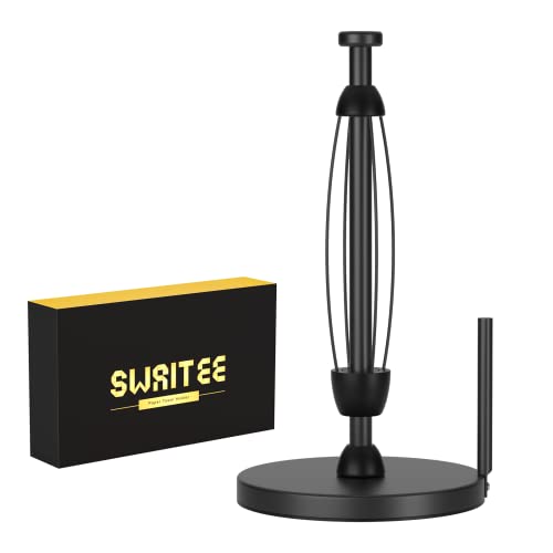 Swaitee Paper Towel Holder Countertop, Paper Towel Stand with Ratchet System for Kitchen Bathroom, One-Handed Tear Paper Stainless Steel Paper Towel Holder with Suction Cups(Black)