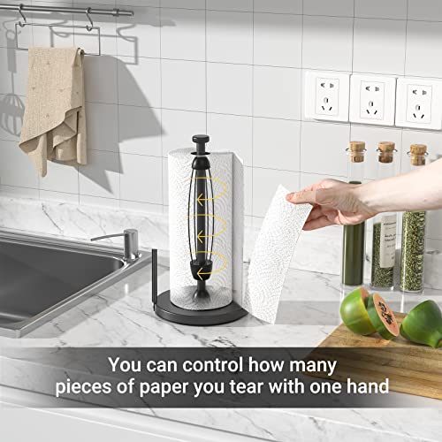 Swaitee Paper Towel Holder Countertop, Paper Towel Stand with Ratchet System for Kitchen Bathroom, One-Handed Tear Paper Stainless Steel Paper Towel Holder with Suction Cups(Black)