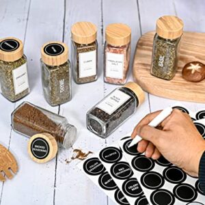 Glass Spice Jars with Label Set, Bamboo Lids & Funnel - Kitchen Airtight Storage Jars with Lids - Spices and Seasonings Sets Organizer, Spice Glass Jar with Lid Food Canister Bottle Sugar Shaker