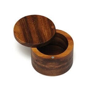 lipper international acacia wood salt or spice box with swivel cover, 3-1/2″ x 2-1/2″