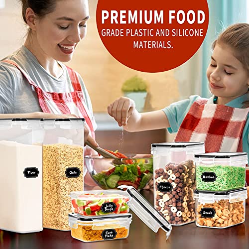 EWFEN Airtight Food Storage Containers for Kitchen Organization, 36 pcs Plastic Food Canisters with Lids, Labels & Marker for Pantry Organization and Storage, Cereal, Flour And Sugar