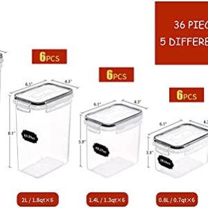 EWFEN Airtight Food Storage Containers for Kitchen Organization, 36 pcs Plastic Food Canisters with Lids, Labels & Marker for Pantry Organization and Storage, Cereal, Flour And Sugar