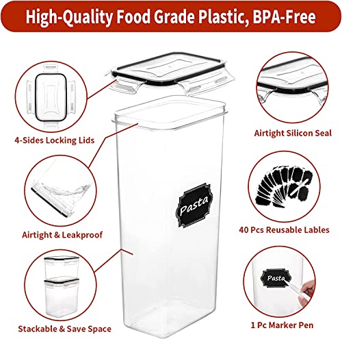 EWFEN Airtight Food Storage Containers for Kitchen Organization, 36 pcs Plastic Food Canisters with Lids, Labels & Marker for Pantry Organization and Storage, Cereal, Flour And Sugar