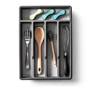 bino | 5-slot silverware organizer | small – grey cutlery tray organizer | silverware storage for drawer | bpa-free plastic organizers with soft-grip lining and rounded corners | utensil organizer