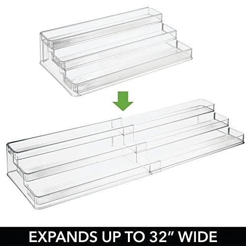 mDesign Plastic Shelf Adjustable & Expandable Spice Rack Organizer with 3 Tiers of Storage for Kitchen, Cabinet, Pantry Organization - Holds Spice Bottles, Seasonings - Ligne Collection - Clear