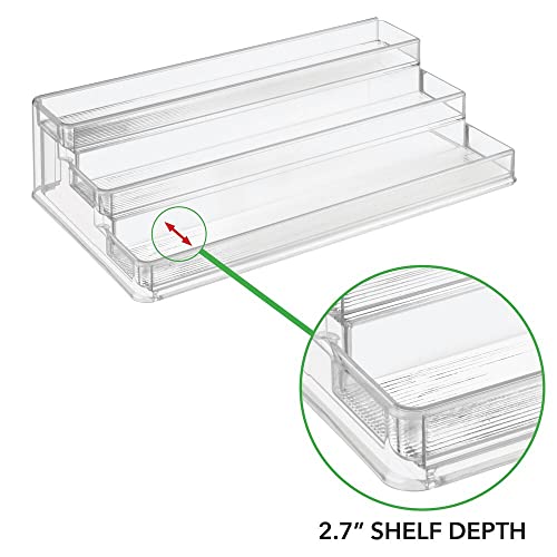 mDesign Plastic Shelf Adjustable & Expandable Spice Rack Organizer with 3 Tiers of Storage for Kitchen, Cabinet, Pantry Organization - Holds Spice Bottles, Seasonings - Ligne Collection - Clear