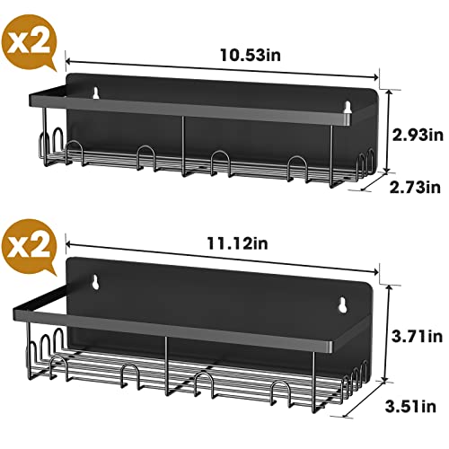 EAZOO 4 Pack Magnetic Spice Rack for Refrigerator - Strong Fridge Organizer with Hook to Save Kitchen Space - Magnet for Microwave, Dishwasher and Metal Shelves - Black