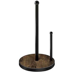 black paper towel holder stand countertop kitchen farmhouse standing paper towel roll holders with rustic wooden base for standard and jumbo-sized paper towels