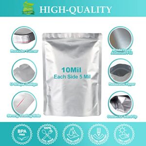 100pcs Mylar Bags for Food Storage with Oxygen Absorbers 400cc (10*10 Packs) and Labels, 10 Mil 10"x14" (30pcs) 7"x10" (30pcs) 5"x7" (40pcs) Stand-Up Zipper Pouches Resealable and Heat Sealable for Long Term Food Storage