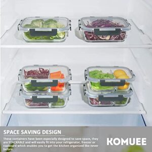 KOMUEE 9 Packs Glass Meal Prep Containers 1&2&3 Compartments,Glass Food Storage Containers with Airtight Lids，Glass Lunch Containers,Glass Bento Boxes,BPA Free,Gray