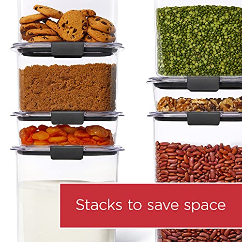 Rubbermaid 6-Piece Brilliance Food Storage Containers for Pantry with Lids for Flour, Sugar, and Pasta, Dishwasher Safe, Clear/Grey