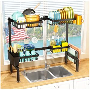 arstpeoe four baskets (one more than others) over the sink dish drying rack,fits all sinks (from 24.8″ to 35.4″),2-tier adjustable sink rack,dishes rack kitchen storage organizer space