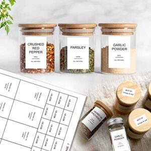 GPOVVIMX 191 Spice Jar Labels Preprinted Minimalist Stickers - White Waterproof Label - Fit Round or Rectangle Spice Jars - Herb Seasoning Kitchen Pantry Labels