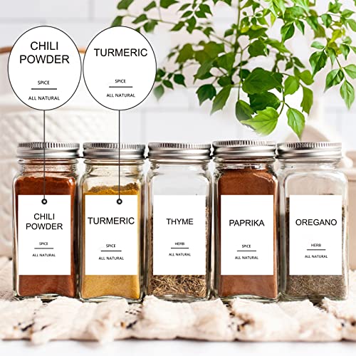 GPOVVIMX 191 Spice Jar Labels Preprinted Minimalist Stickers - White Waterproof Label - Fit Round or Rectangle Spice Jars - Herb Seasoning Kitchen Pantry Labels