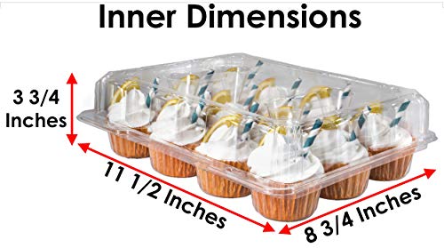 Katgely Cupcake Containers 12 Count (pack of 12), Clear Plastic Cupcake Boxes 12 Count, Deep Dome, Stackable, Disposable & BPA-Free