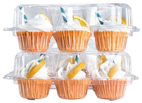 Katgely Cupcake Containers 12 Count (pack of 12), Clear Plastic Cupcake Boxes 12 Count, Deep Dome, Stackable, Disposable & BPA-Free