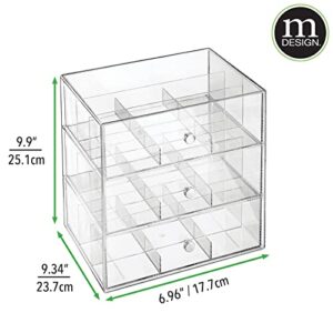 mDesign Plastic Tea Bag Caddy Box Storage Container Organizer Holder with 3 Drawers - for Kitchen Pantry, Cabinet, Countertop - Holds Coffee, Sugar Packets, Drink Pods - Clear