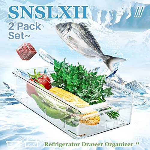 2 Pack Refrigerator Drawer Organizer, Pull Out Refrigerator Shelf Storage Drawer Organizer, Transparent Fridge Organizer for Egg, Fruit, Vegetable, Seafood, Meat, Fit All Fridge Shelves Under 0.6''