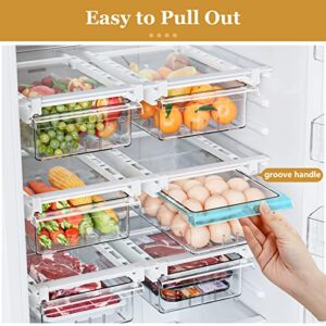 2 Pack Refrigerator Drawer Organizer, Pull Out Refrigerator Shelf Storage Drawer Organizer, Transparent Fridge Organizer for Egg, Fruit, Vegetable, Seafood, Meat, Fit All Fridge Shelves Under 0.6''