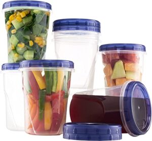 soup freezer storage containers with twist top lids [32 oz – 9 pack] reusable plastic food container with screw on lids, leak proof, airtight, stackable, microwave safe bpa free