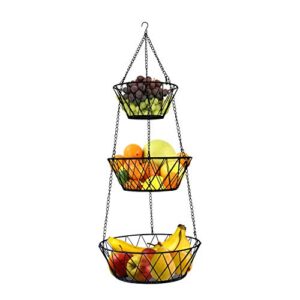 heavy duty – 3 tier hanging kitchen black fruit basket