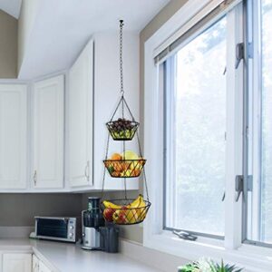 Heavy Duty - 3 Tier Hanging Kitchen Black Fruit Basket