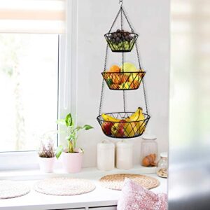 Heavy Duty - 3 Tier Hanging Kitchen Black Fruit Basket