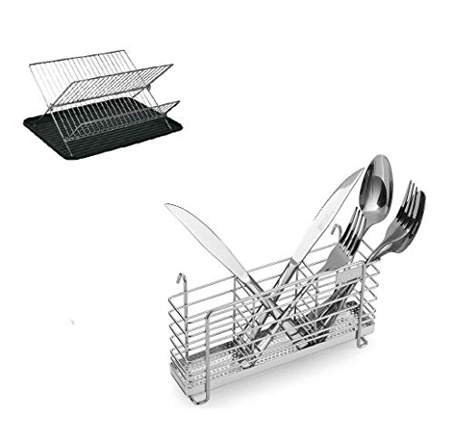 KESOL Sturdy 304 Stainless Steel Utensil Drying Rack Basket Holder with Hooks 3 Divided Compartments, Rust Proof, No Drilling