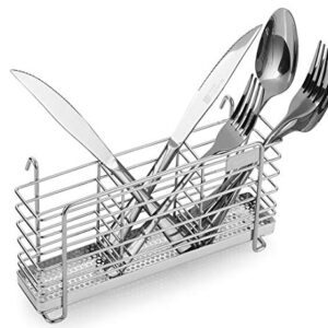 KESOL Sturdy 304 Stainless Steel Utensil Drying Rack Basket Holder with Hooks 3 Divided Compartments, Rust Proof, No Drilling