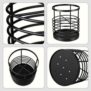 RedCall Utensil Holder for Kitchen Counter,Cooking Utensil Holder for Spatula Spoon,Wire Utensil Organizer,Metal Stainless Steel Round Utensil Caddy Crock Flatware Storage for Countertop (Black)