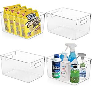 kazipa clear plastic storage bins – perfect kitchen organization and storage, pantry organization and storage, fridge organizer, refrigerator organizer, freezer organizer, cabinet organizer – 4 pack