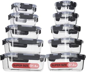 glass food storage containers with lids airtight，glass meal prep containers for lunch food storage with lids，glass food container set，glass lunch box for kitchen，bpa free（20 pieces）