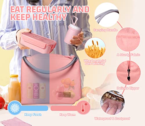 ZMYGOLON Bento Lunch Box for Kids, Lunch Bento Box Container Leak-proof for Kids Adults Teens School, Lunch Containers with 3 Compartments and Cup,Lunch Bag,Spoon,Fork (Pink)