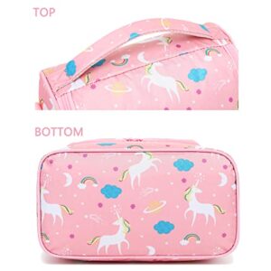 FlowFly Kids Double Decker Cooler Insulated Lunch Bag Large Tote for Boys, Girls, Men, Women, With Adjustable Strap, Unicorn