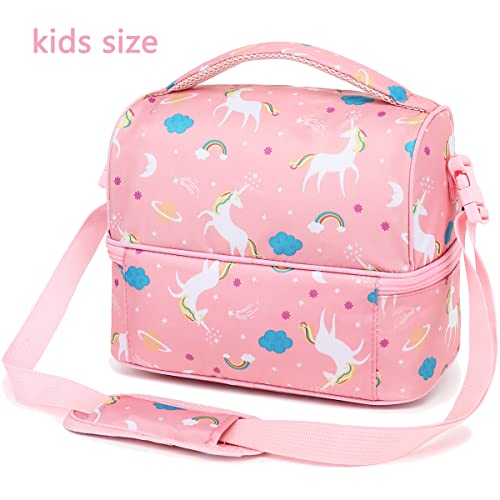 FlowFly Kids Double Decker Cooler Insulated Lunch Bag Large Tote for Boys, Girls, Men, Women, With Adjustable Strap, Unicorn