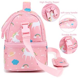 FlowFly Kids Double Decker Cooler Insulated Lunch Bag Large Tote for Boys, Girls, Men, Women, With Adjustable Strap, Unicorn