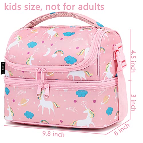 FlowFly Kids Double Decker Cooler Insulated Lunch Bag Large Tote for Boys, Girls, Men, Women, With Adjustable Strap, Unicorn