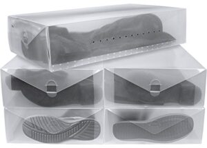 greenco clear foldable shoe storage boxes, 5 pack. stackable heavy duty plastic boot storage boxes, boot & shoe box organizers